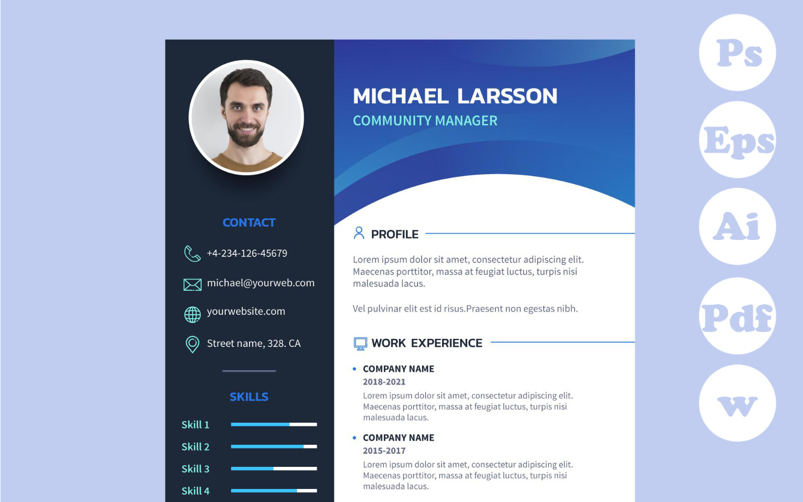 FREE Blue Curriculum Vitae Template #190344 - TemplateMonster