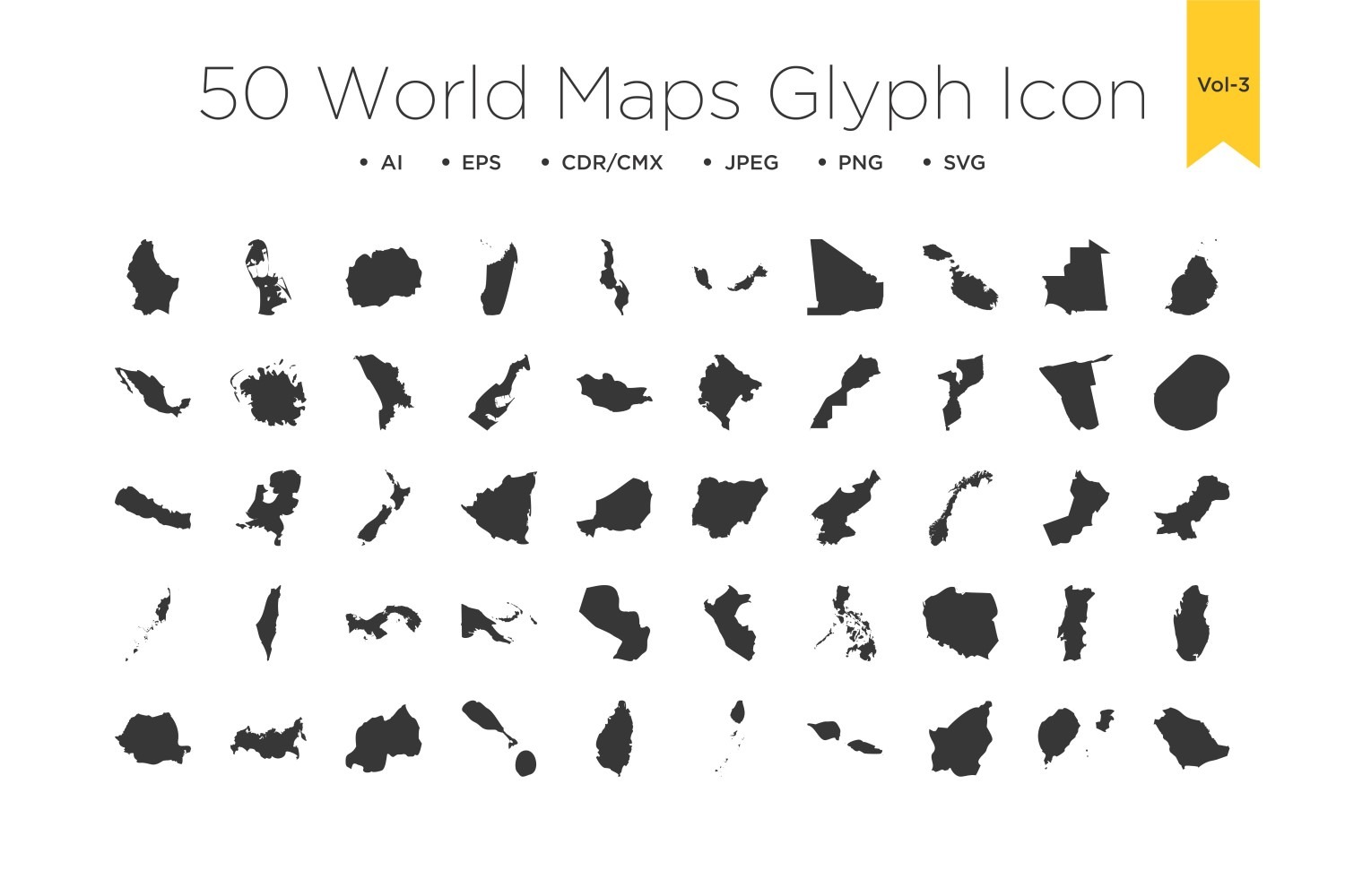 50 World maps Glyph Icons Vol 3 #190487 - TemplateMonster