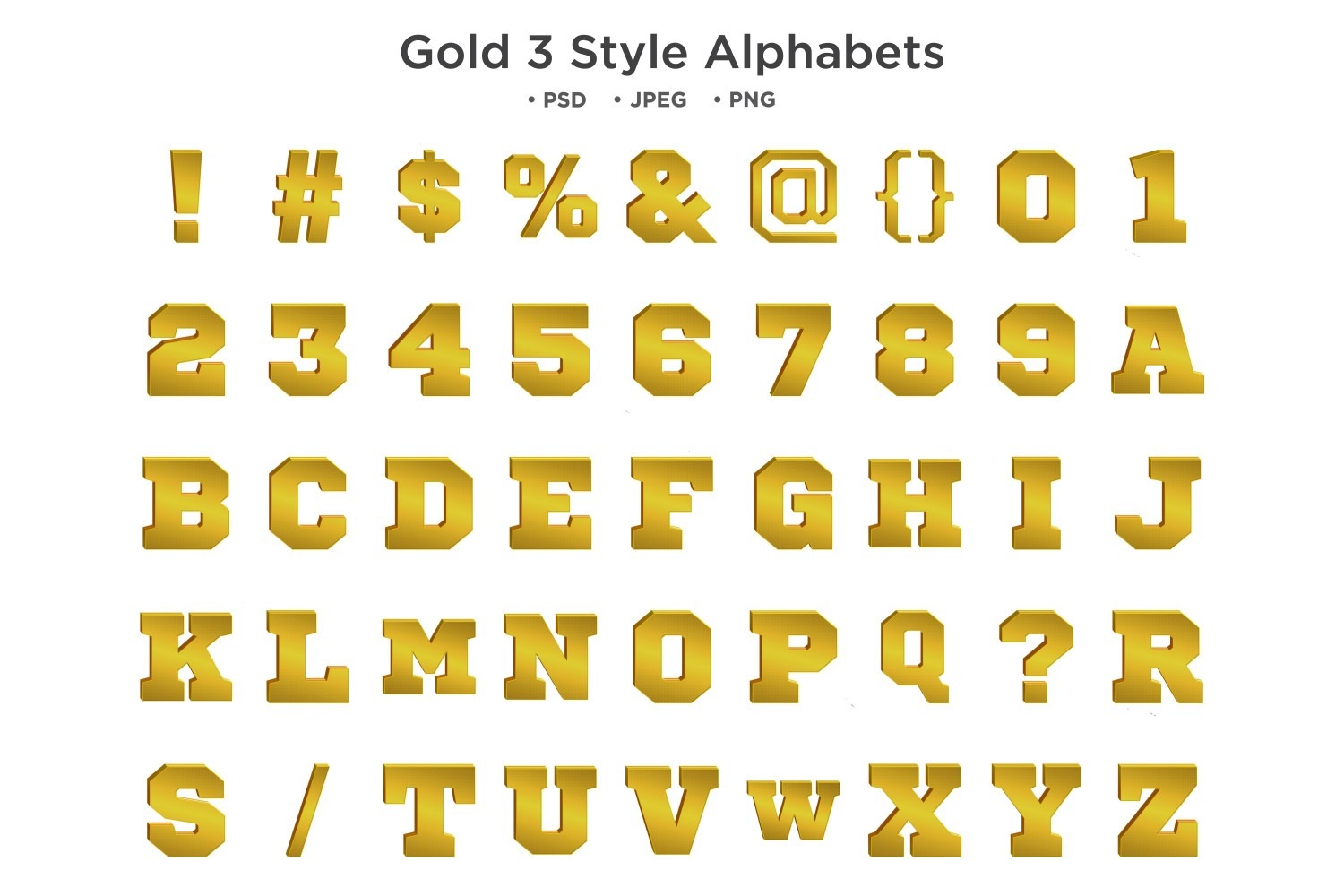 Gold 3 Style Alphabet, Abc Typography - TemplateMonster