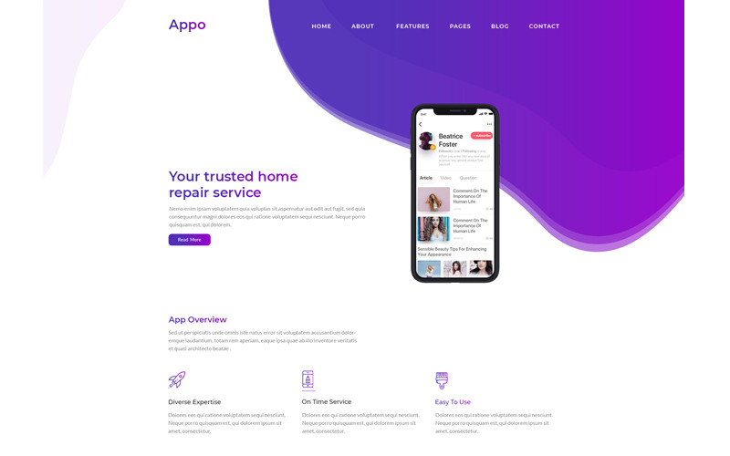 Appe - App landing page PSD template - TemplateMonster