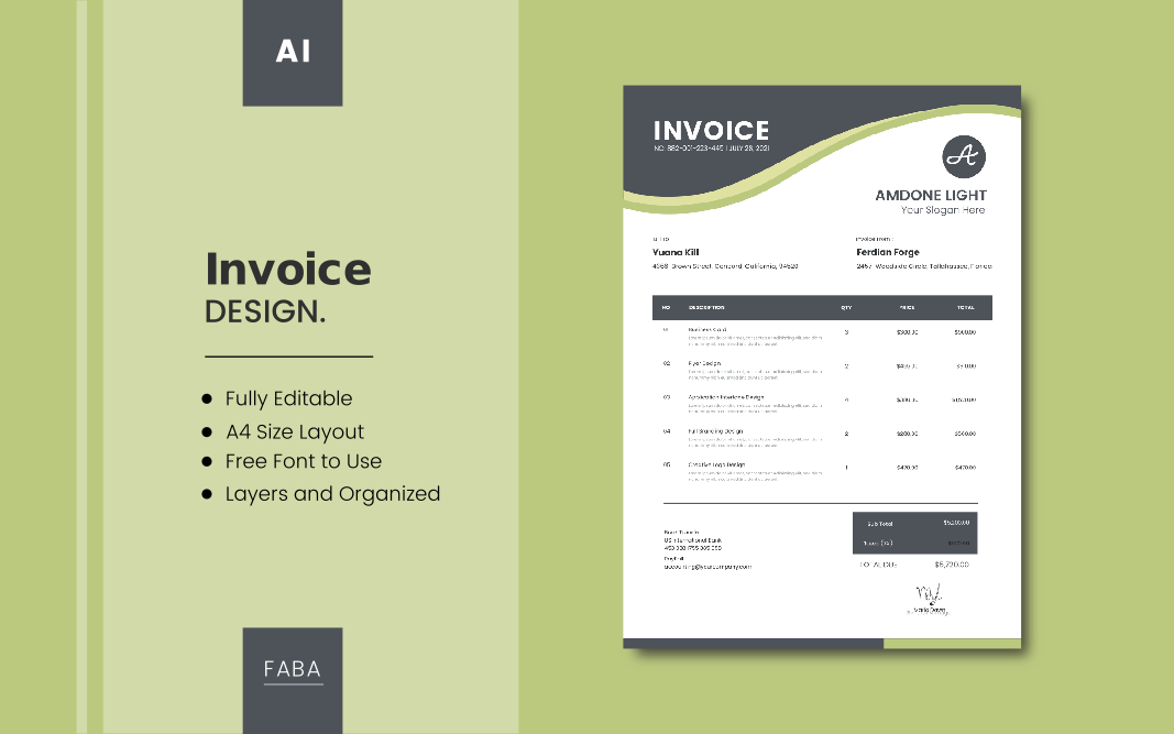 Deep Green Invoice Template #195202 - TemplateMonster