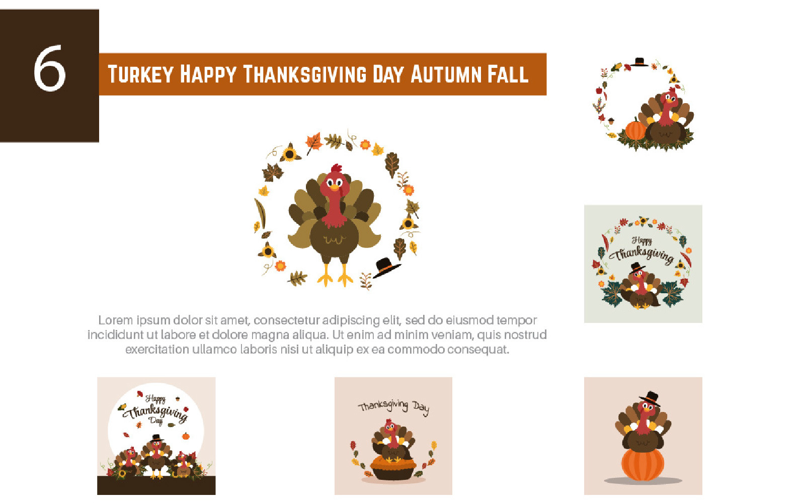 6 Turkey Happy Thanksgiving Day Autumn Fall - TemplateMonster