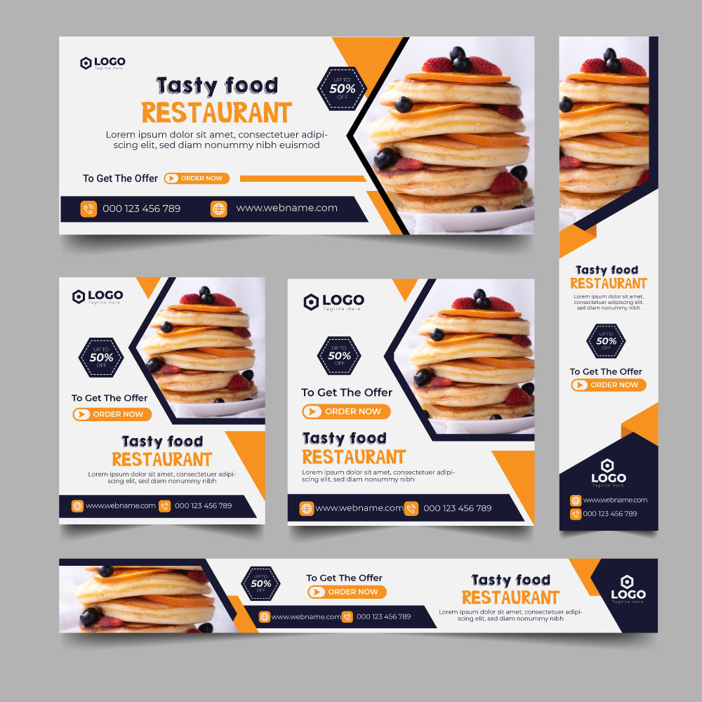 Fast Food Web Banner Design Set. Website Ads Design Template. Most ...