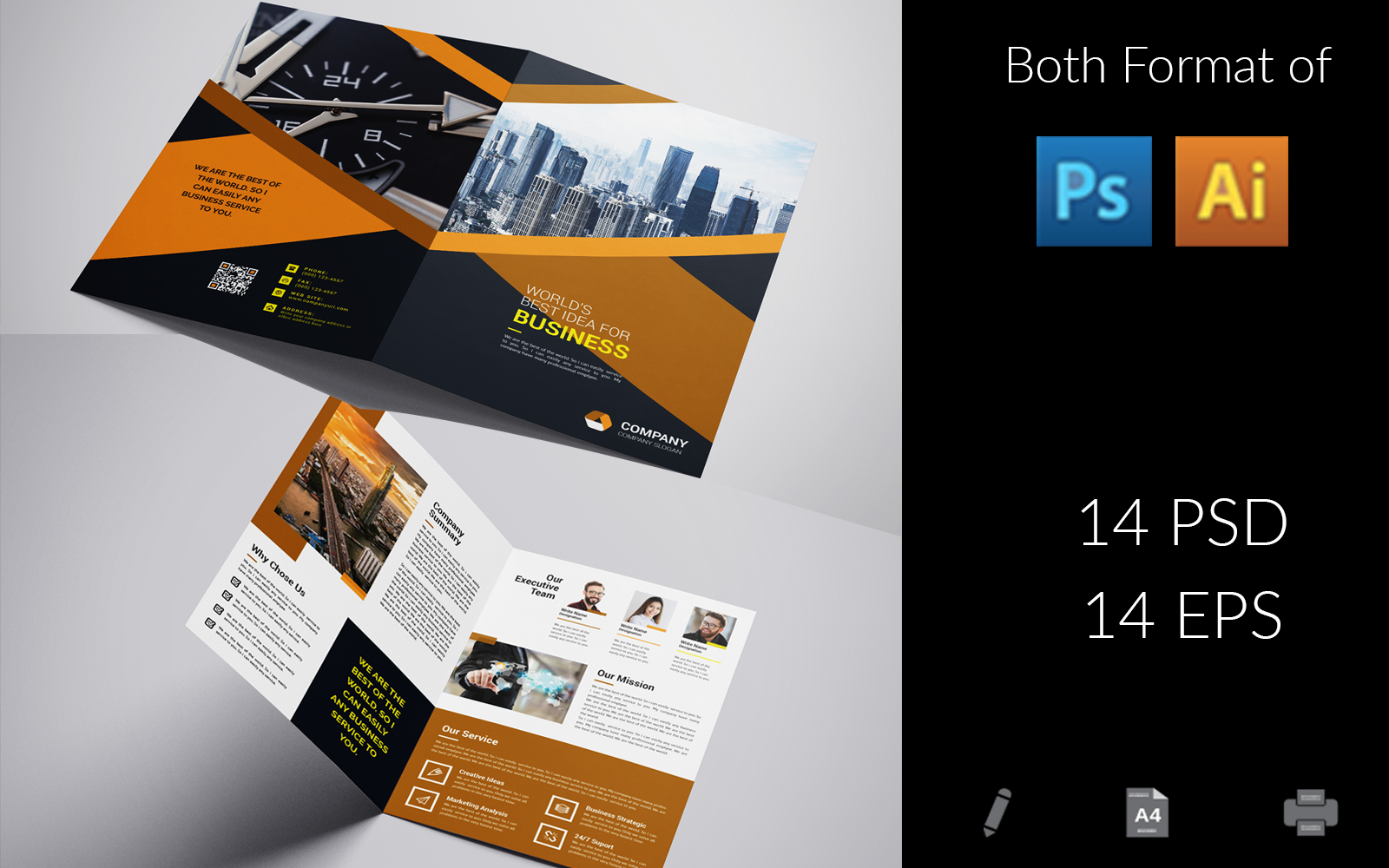 Company project Profile Bi-Fold Brochure - TemplateMonster