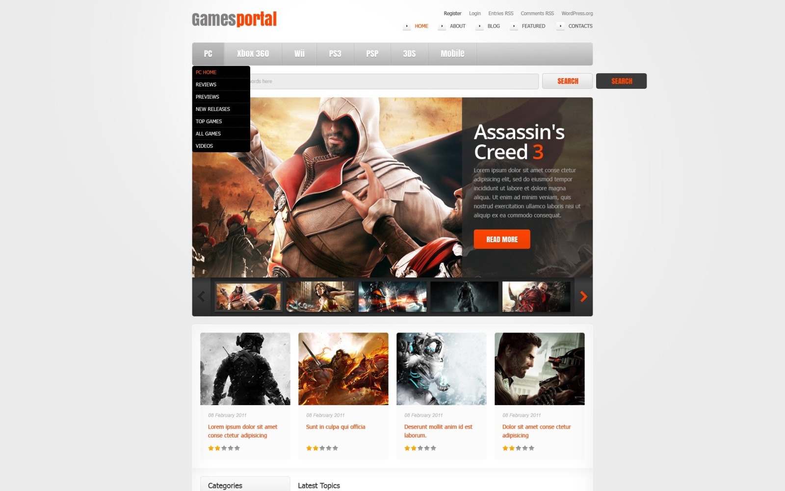 Free Fun Portal WordPress Layout & Website Template