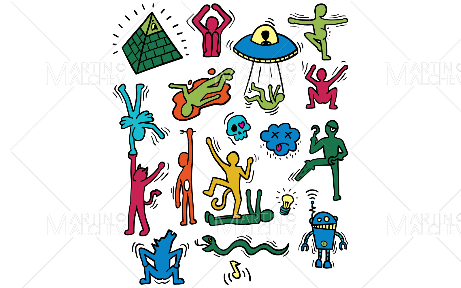 Crazy Cartoon Characters Set Vector Illustration