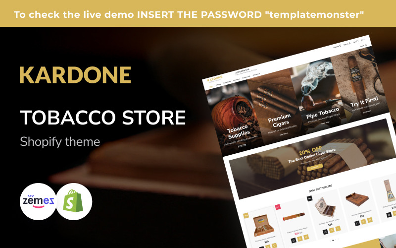 Kardone Tobacco Shop Shopify Theme #200275 - TemplateMonster