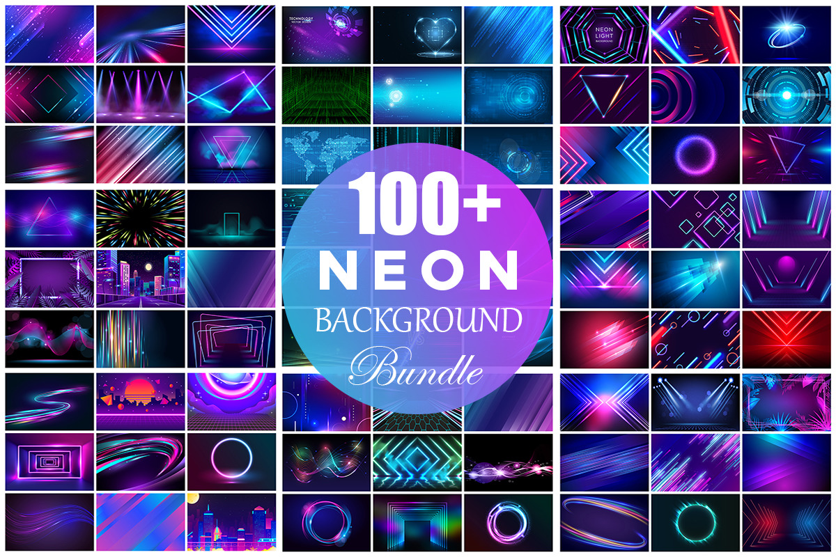 Neon Background Bundle, Abstract Glowing Neon Background Collection ...