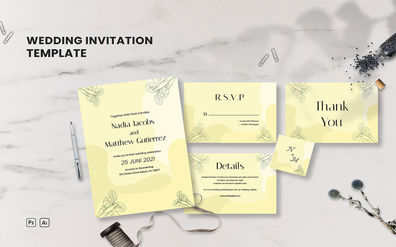 Nadia Jacobs Wedding Set - Invitation - TemplateMonster