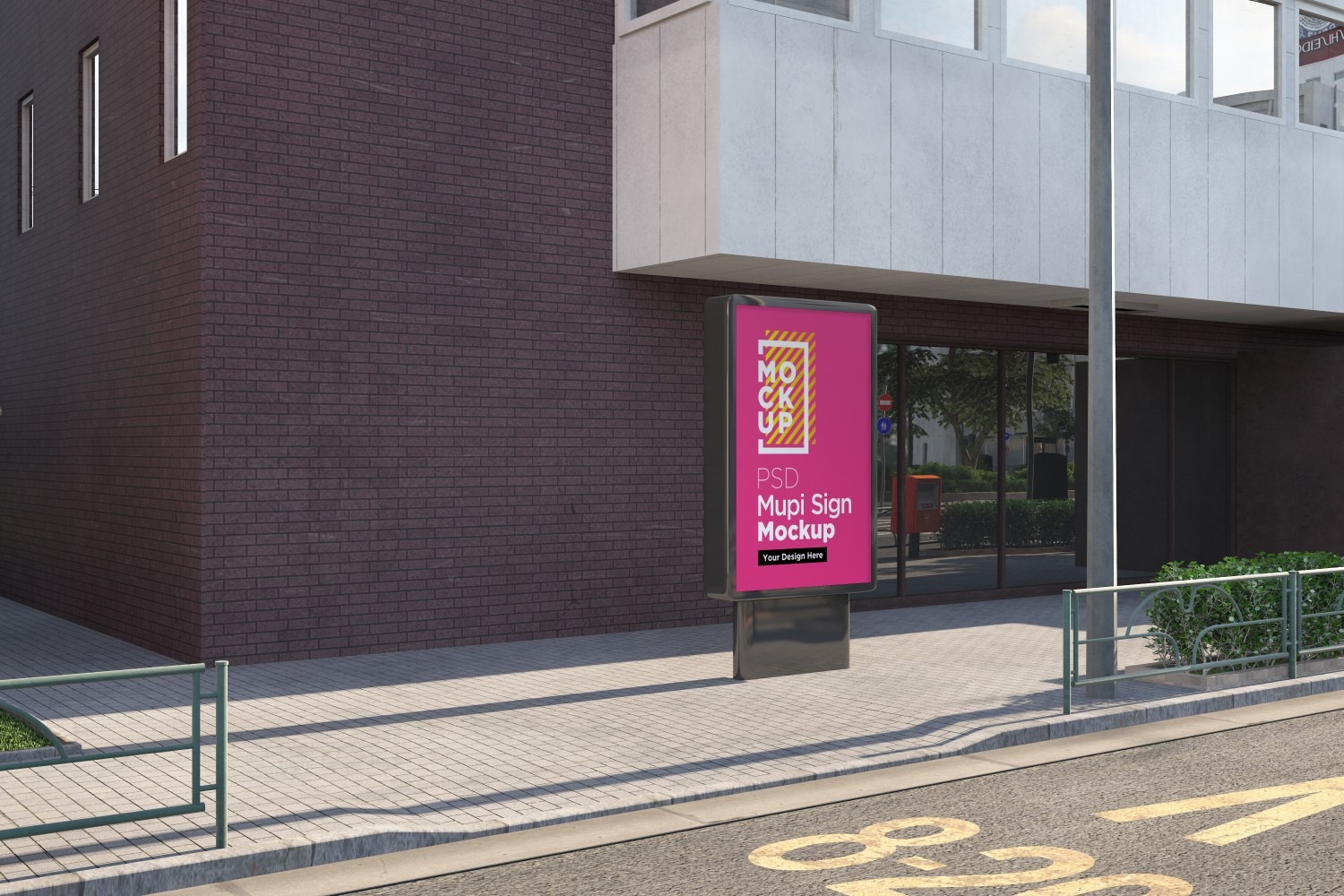 Mupi sign street advertising horizontal billboard mockup at city 3d ...