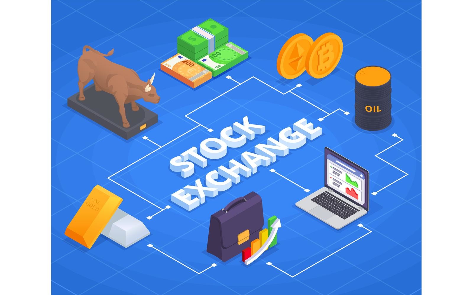 Stock Exchange Financial Market Trading Isometric Vector Illustration ...