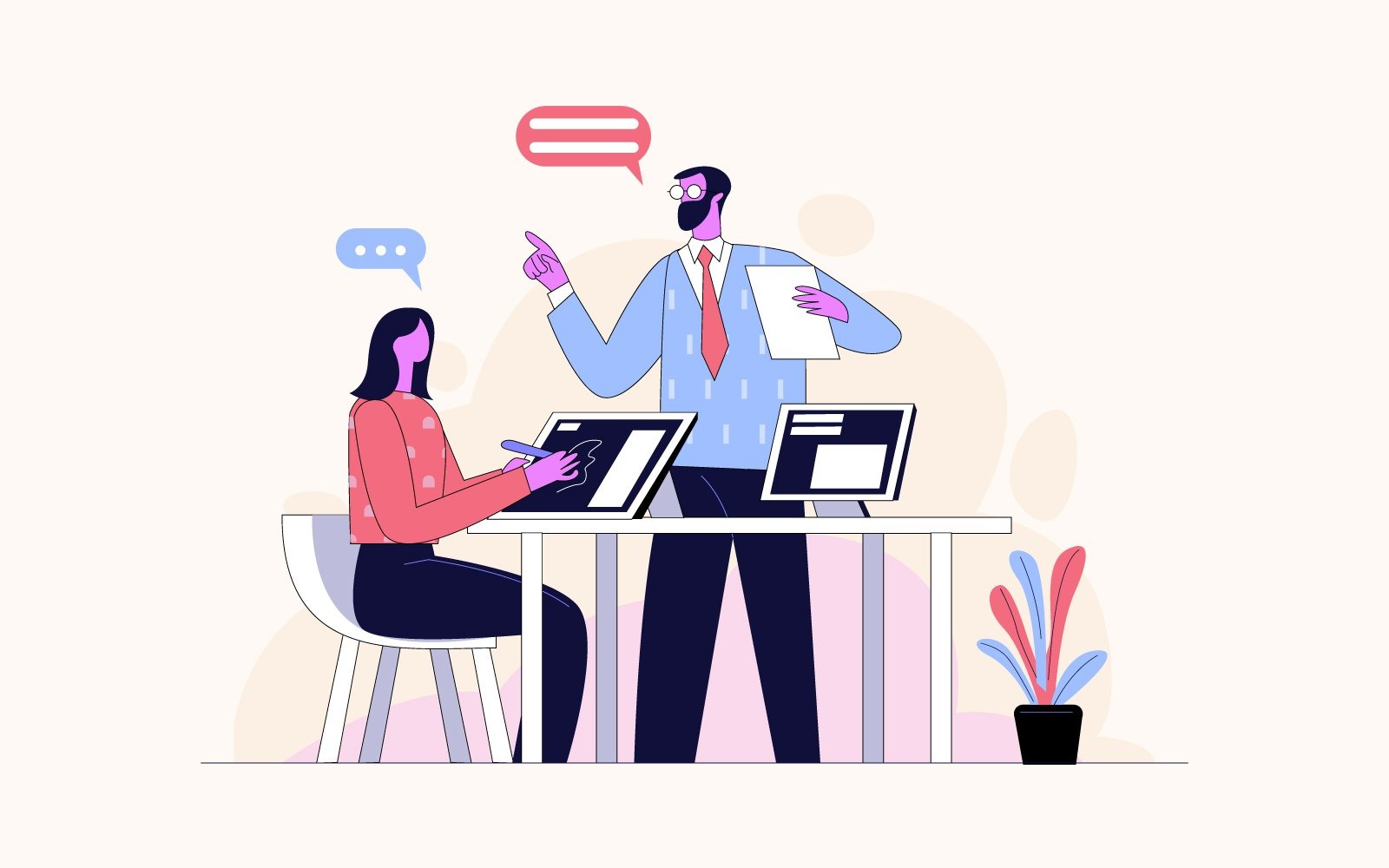 Free Boss Showing Work To Employee Illustration Concept Vector