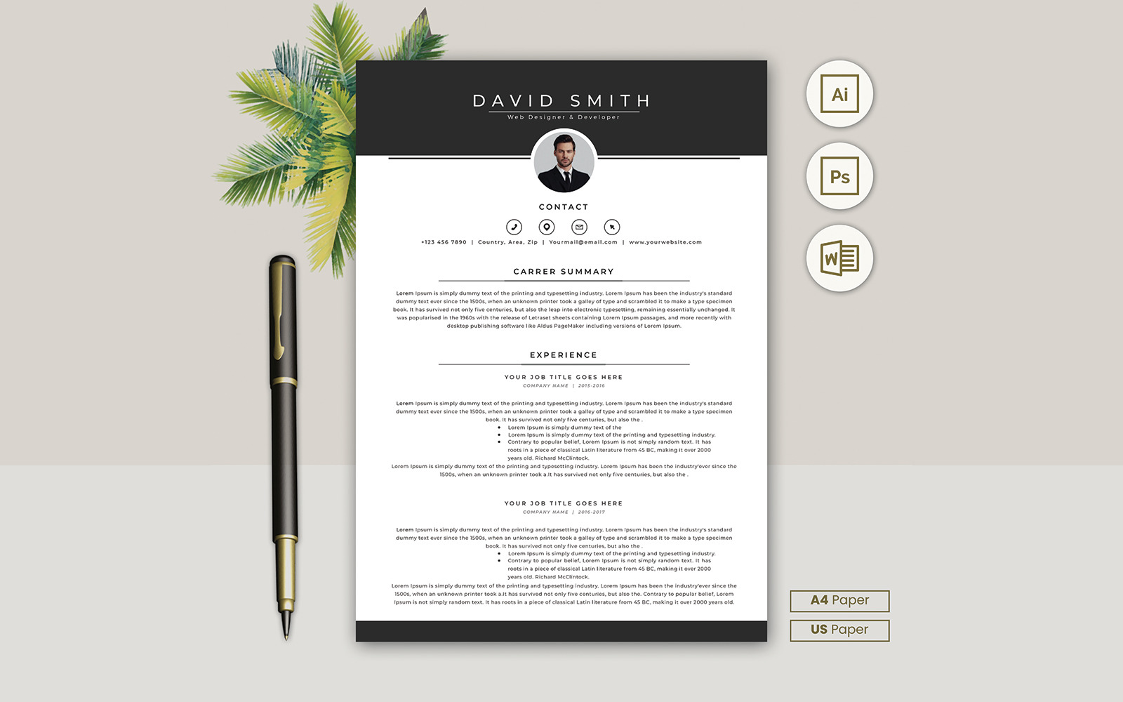 David Smith Job Hunting Resume CV Template - TemplateMonster