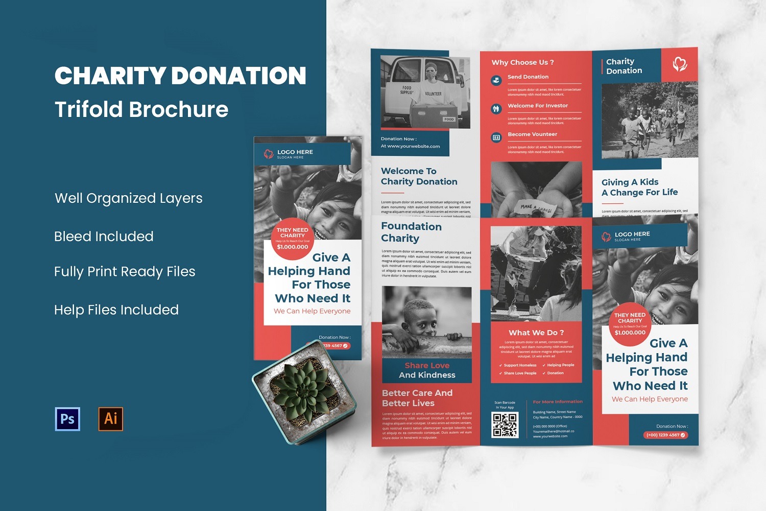 Charity Donation Trifold Brochure #208556 - TemplateMonster