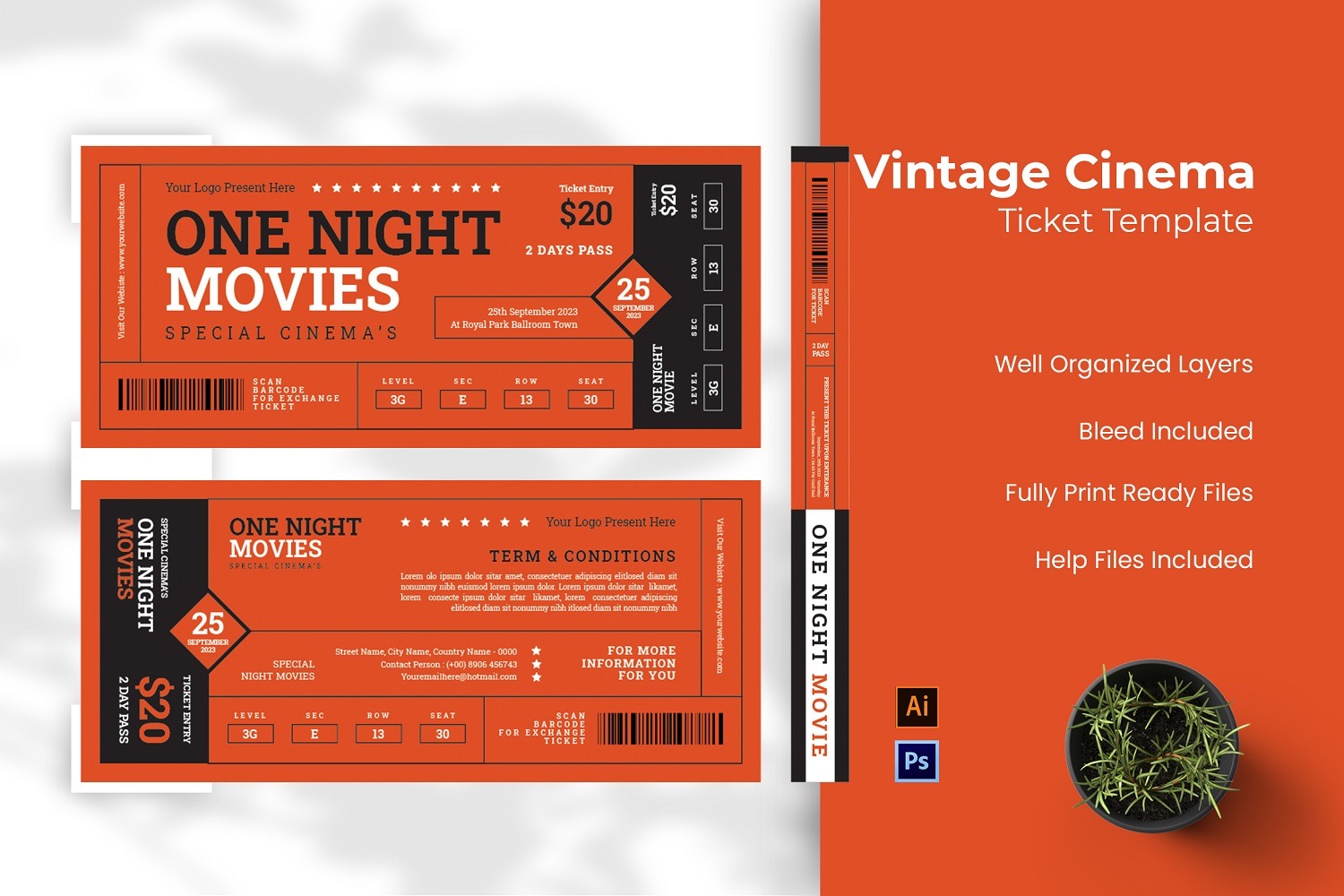Vintage Cinema Ticket Template #208546 - TemplateMonster