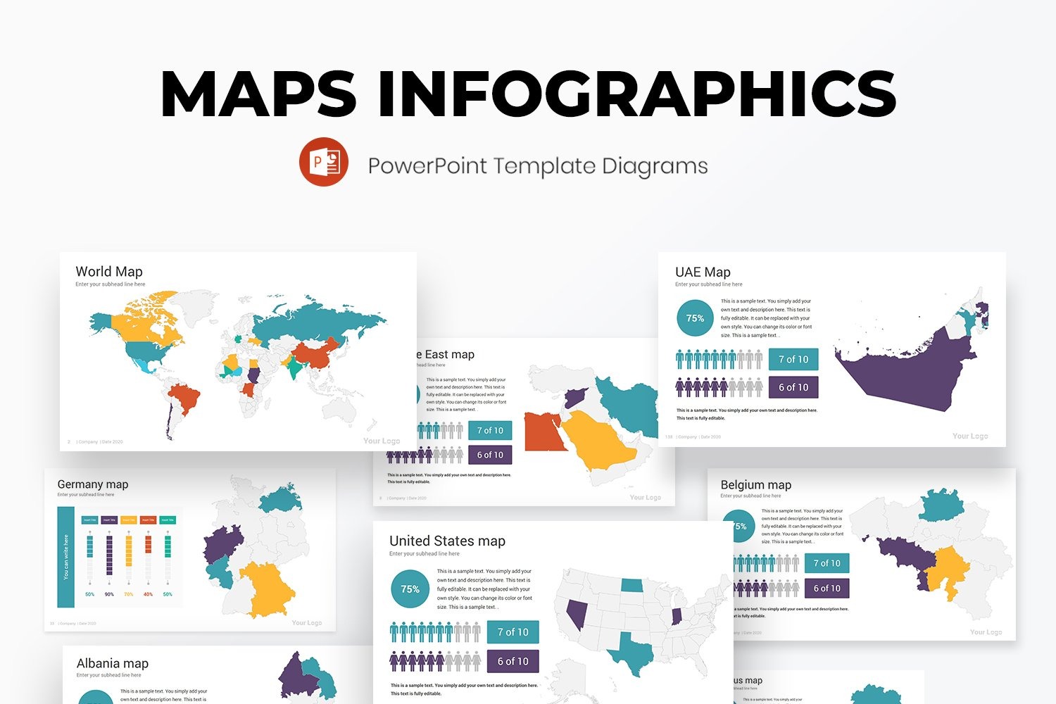 Cartes Modèle PowerPoint infographie - TemplateMonster