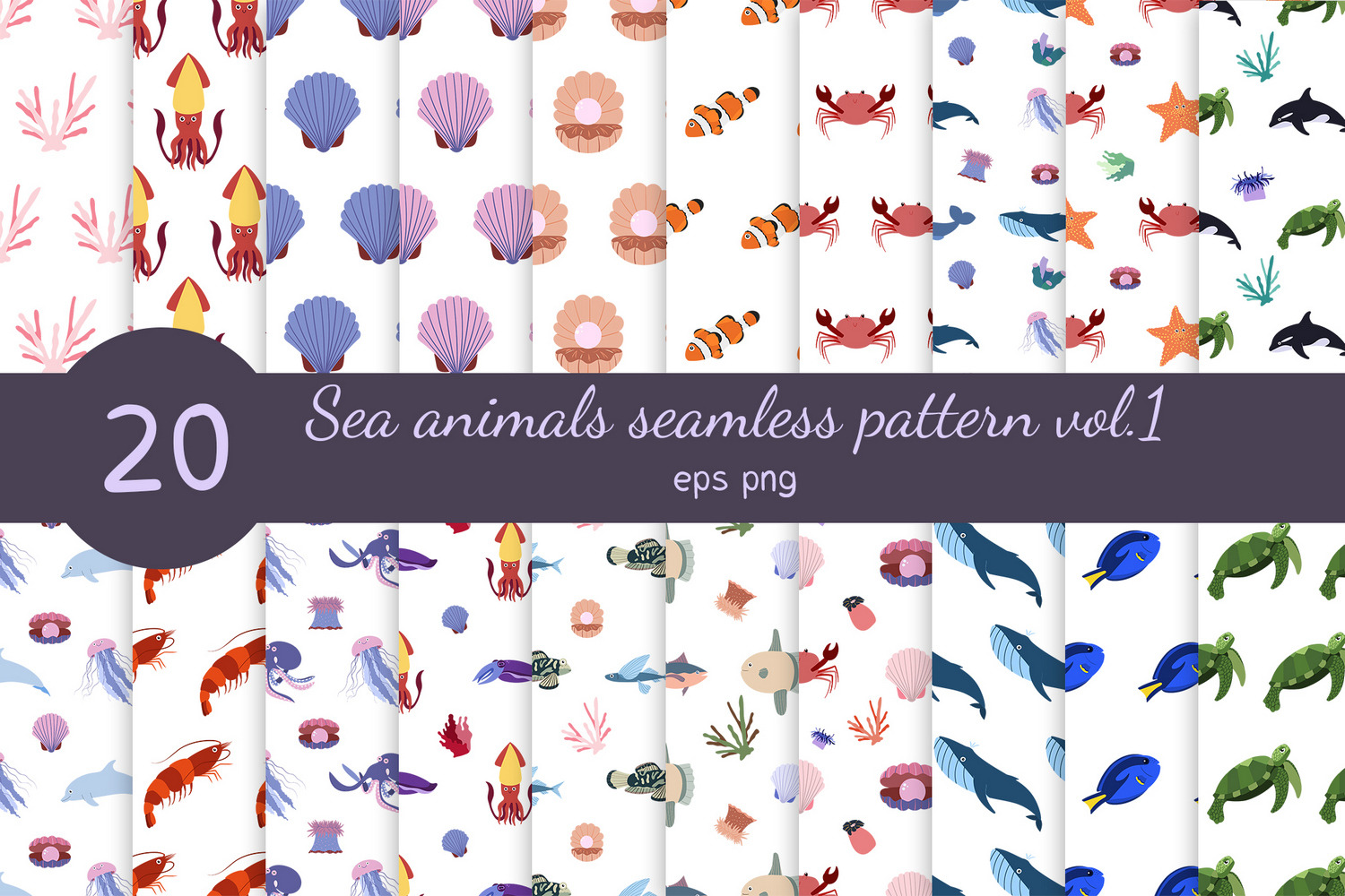 Sea Animals Seamless Patterns Collection Vol. 1