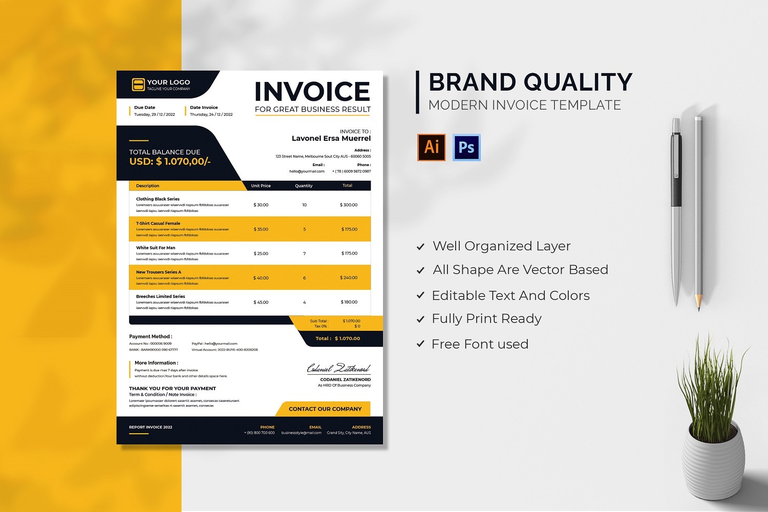 Brand Quality Invoice Template #210055 - TemplateMonster