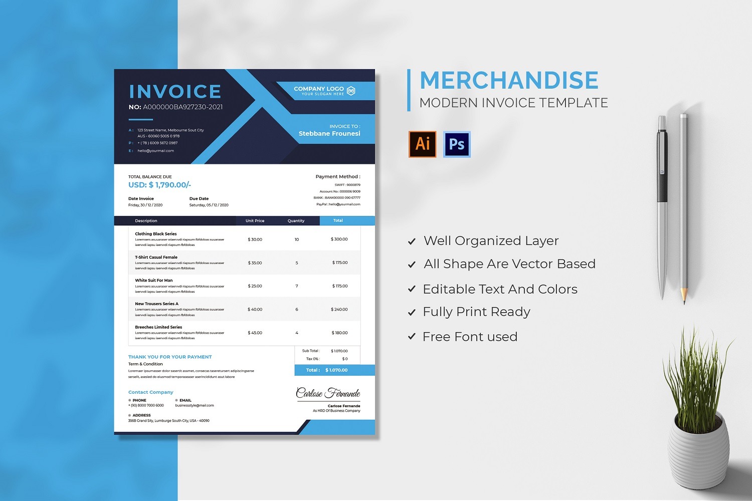 Merchandise Invoice Template #210053 - TemplateMonster
