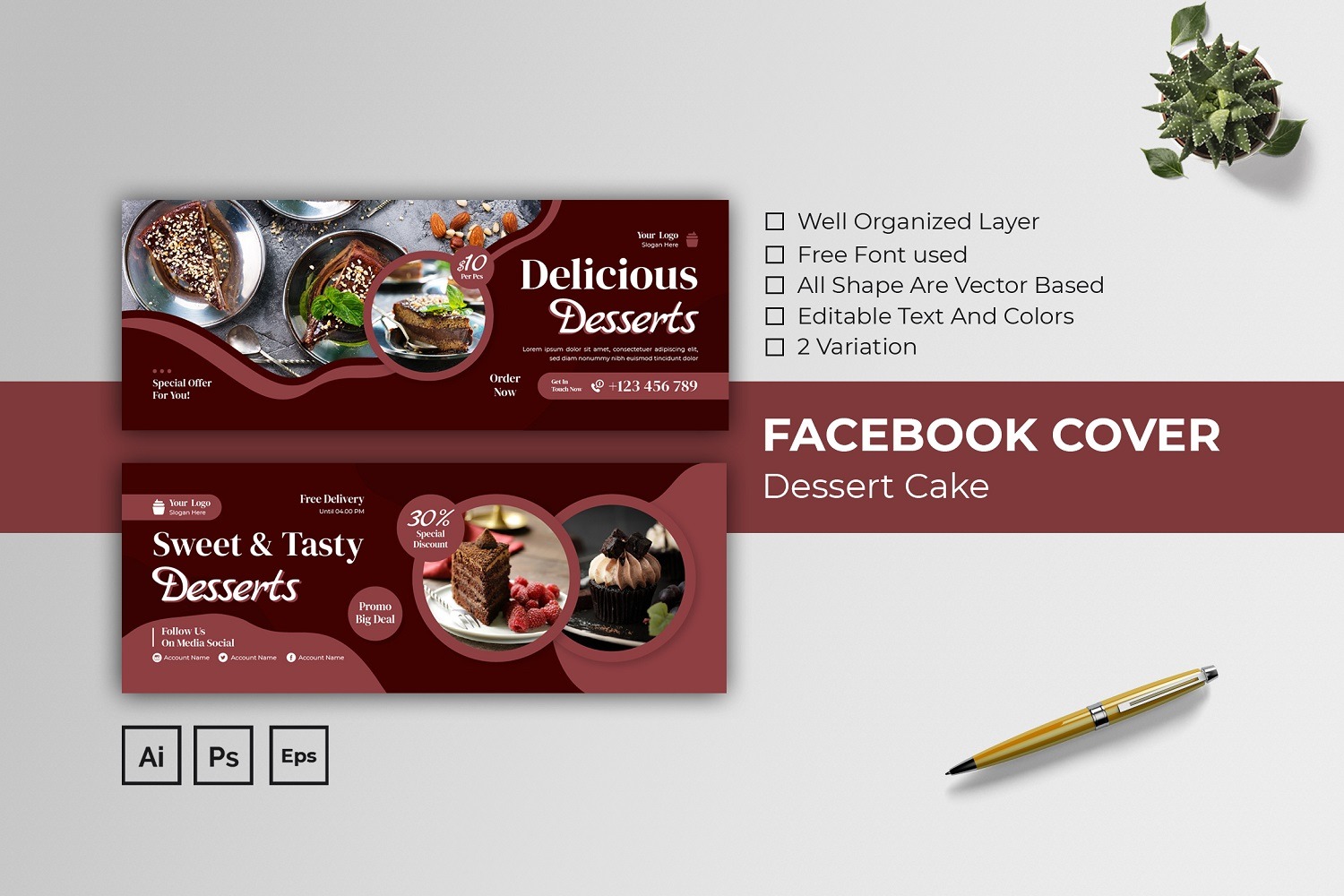 Dessert Cake Facebook Cover #210706 - TemplateMonster