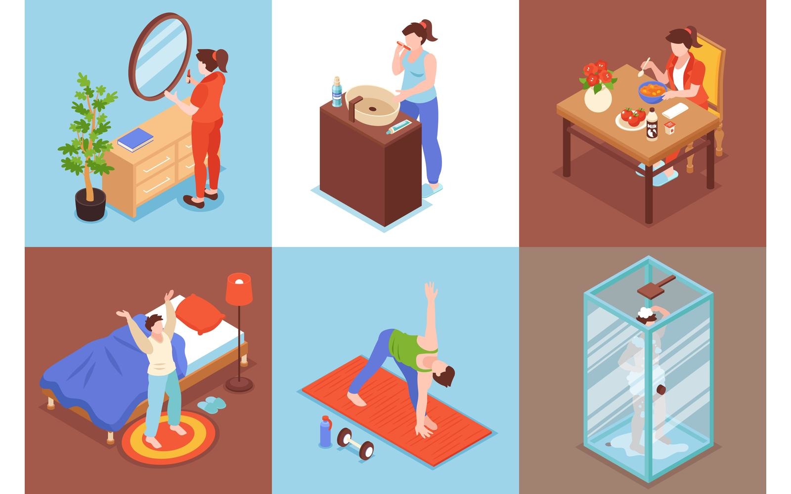 Isometric Morning Routine Design Concept 201212127 Vector Illustration ...