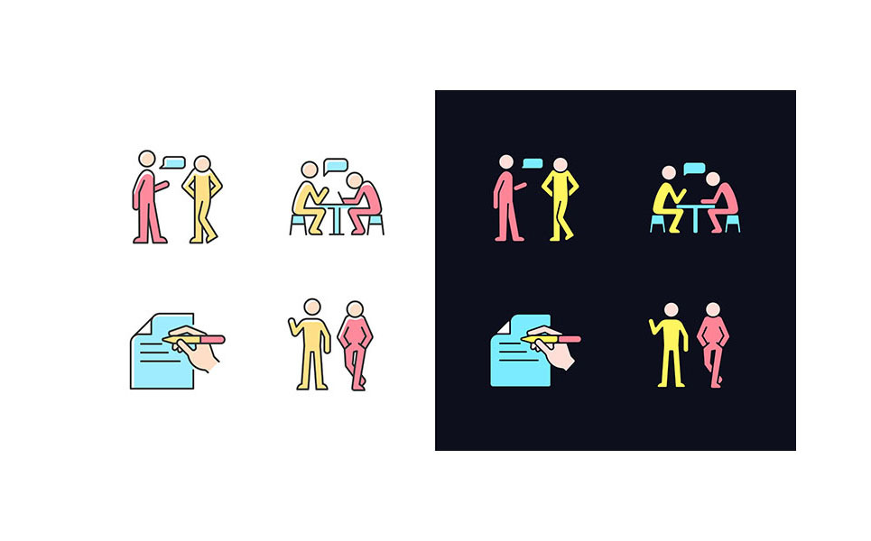 Understanding In Communication Light And Dark Theme RGB Color Icons Set ...