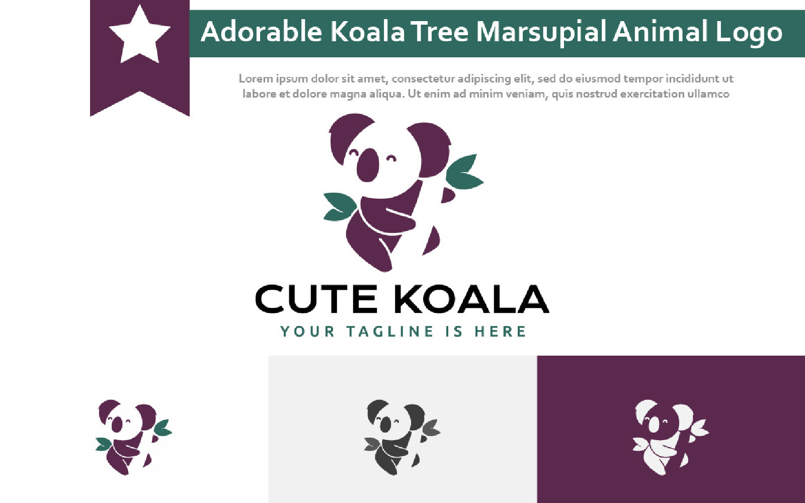 Adorable Koala Tree Marsupial Animal Zoo Nature Logo