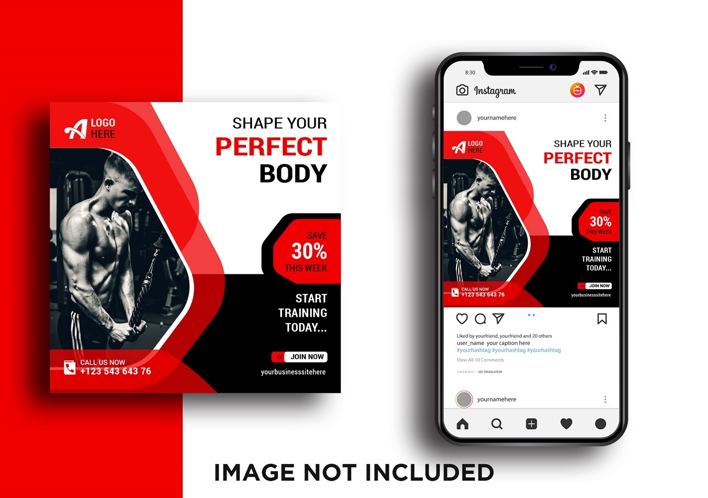 Perfect Body Gym Social Media Post Template - TemplateMonster
