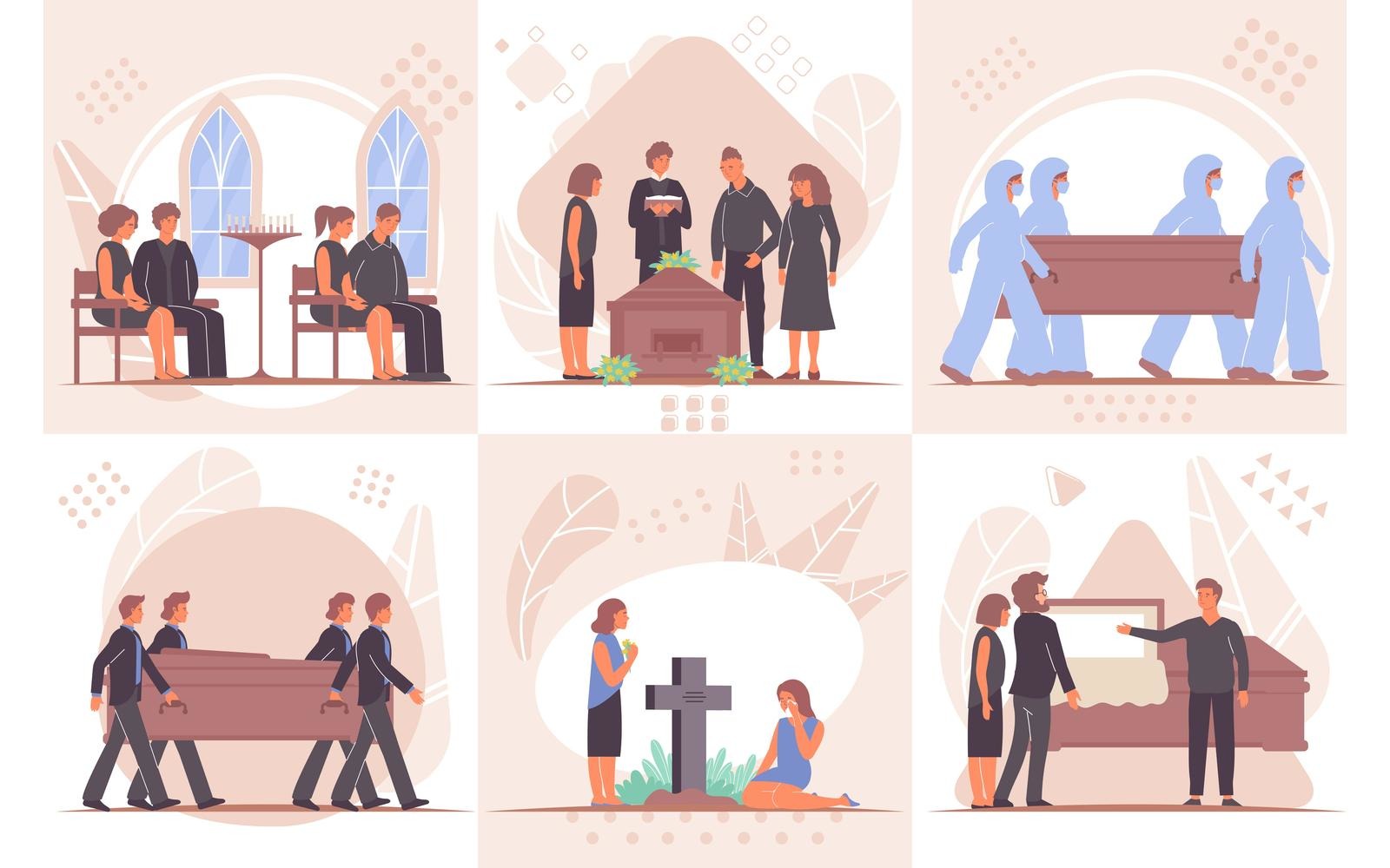 Funeral Composition Set Flat 201050630 Vector Illustration Concept