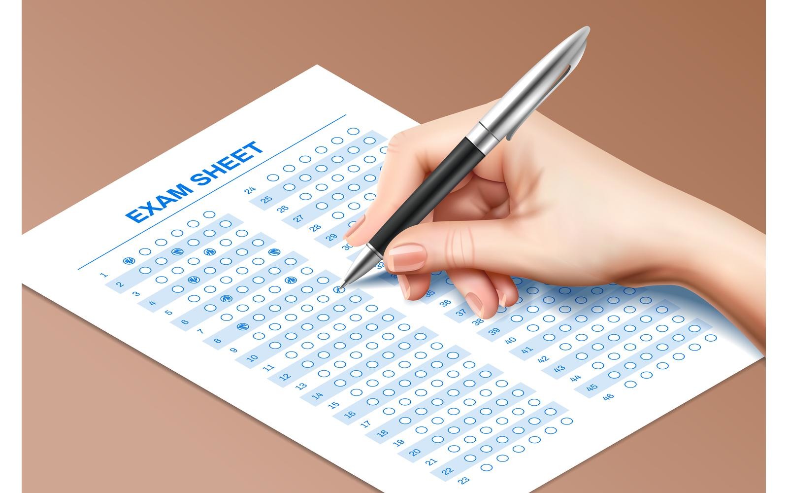 Realistic Test Paper Hand Pen 201151812 Vector Illustration Concept