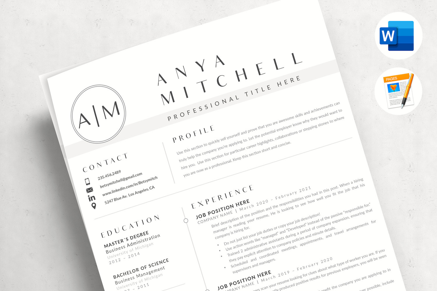 ANYA - 3 Pages of Professional Resume CV Design with Cover Letter ...