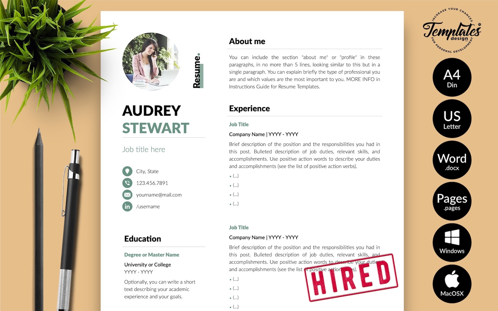 Audrey Stewart - Modern CV Resume Template with Cover Letter for ...