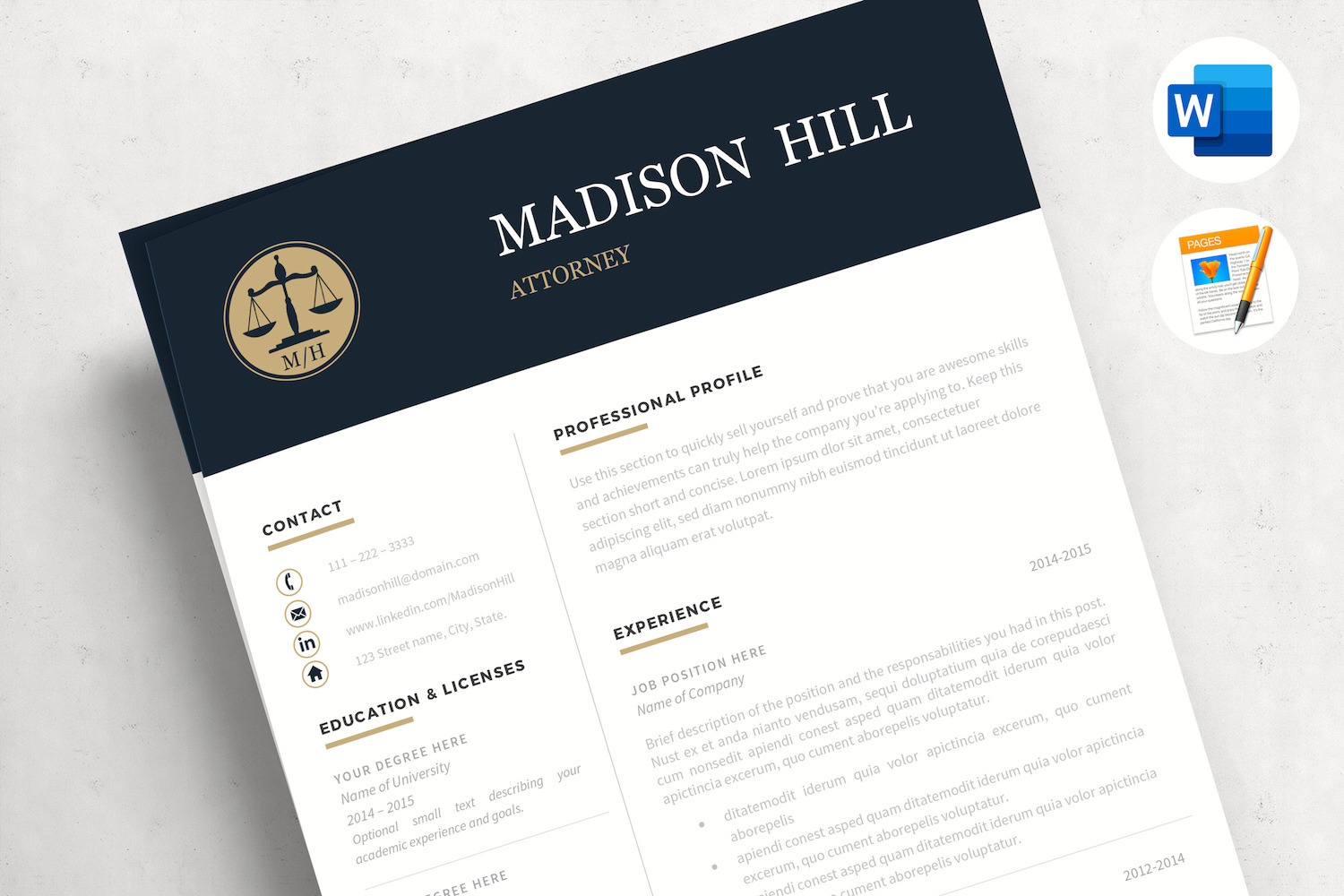 MADISON - Attorney Resume CV. Lawyer Resume Template with Legal Cover ...