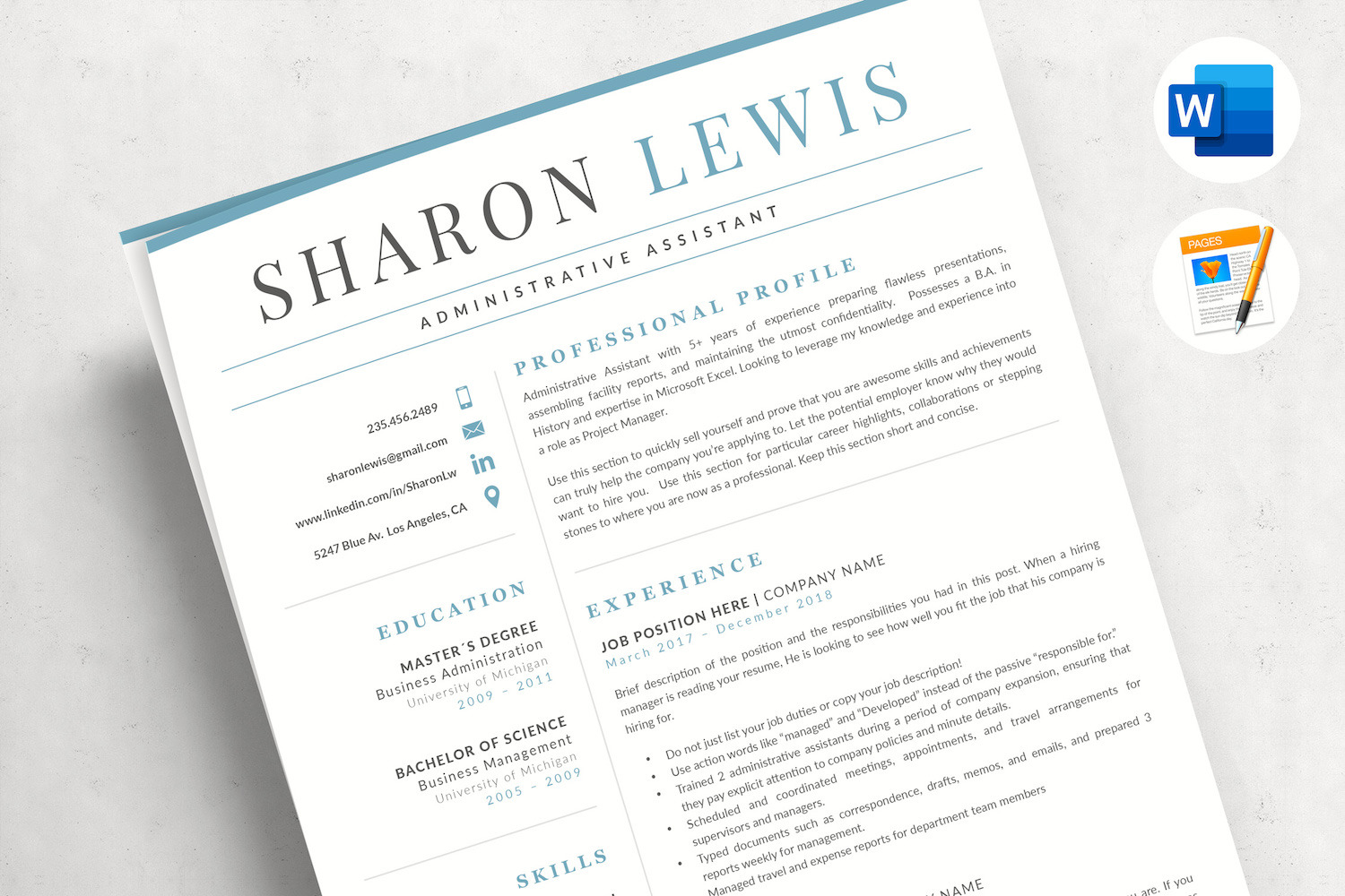 SHARON - Administrative Assistant Resume for MS Word and Mac Pages ...