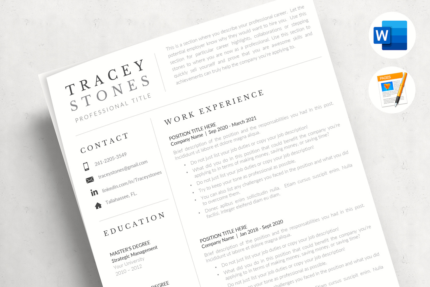 TRACEY - Easy Resume and Cover Letter format for Microsoft Word and ...