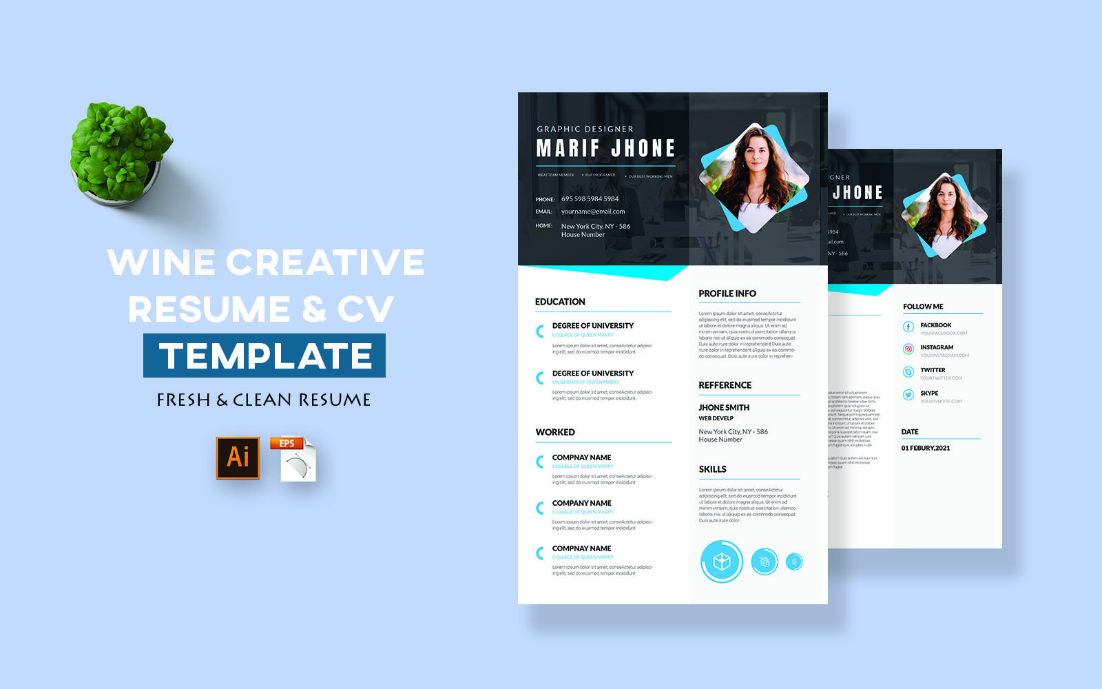 Wine Creative Resume and CV Template - TemplateMonster