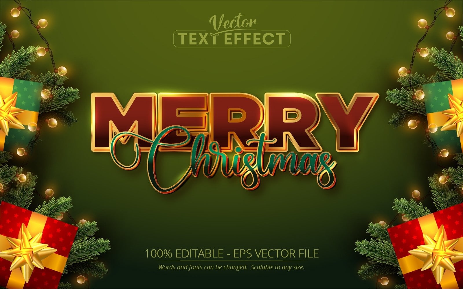 Merry Christmas - Gold And Red Color, Editable Text Effect, Font Style ...