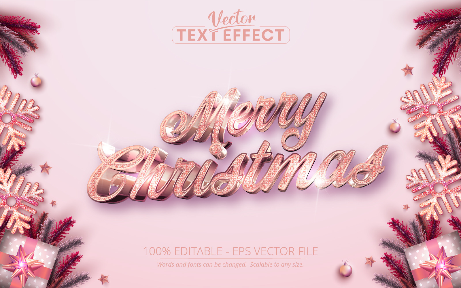Merry Christmas - Pink Color Gold Style, Editable Text Effect, Font ...