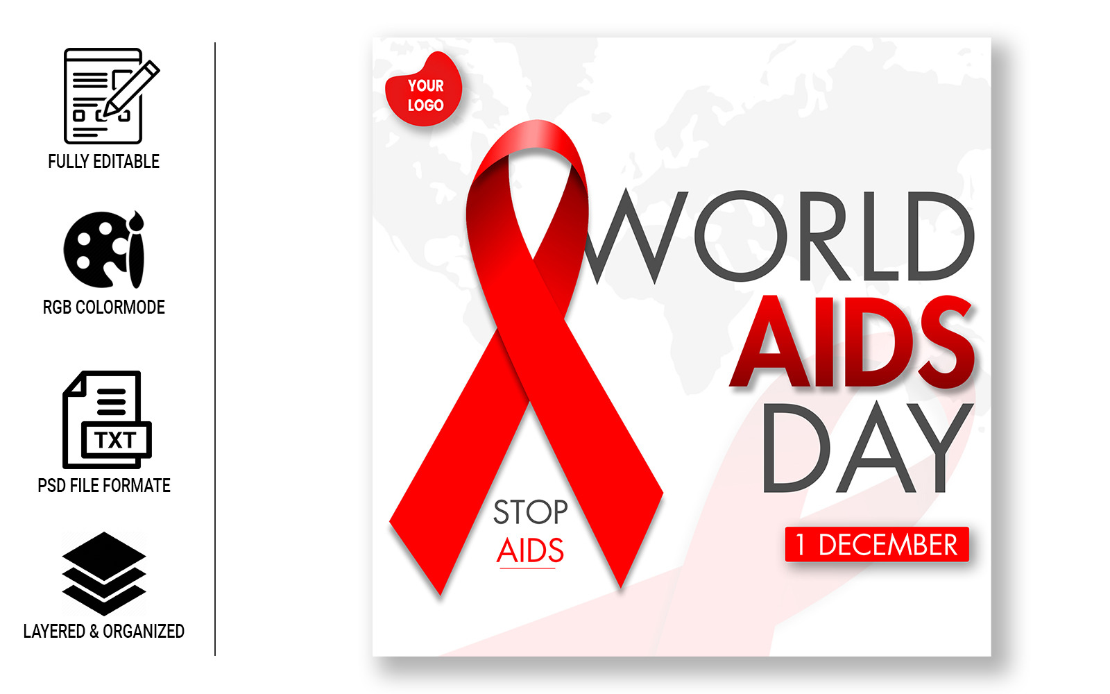 Social Media Post for Aids Day 2021 #218431 - TemplateMonster