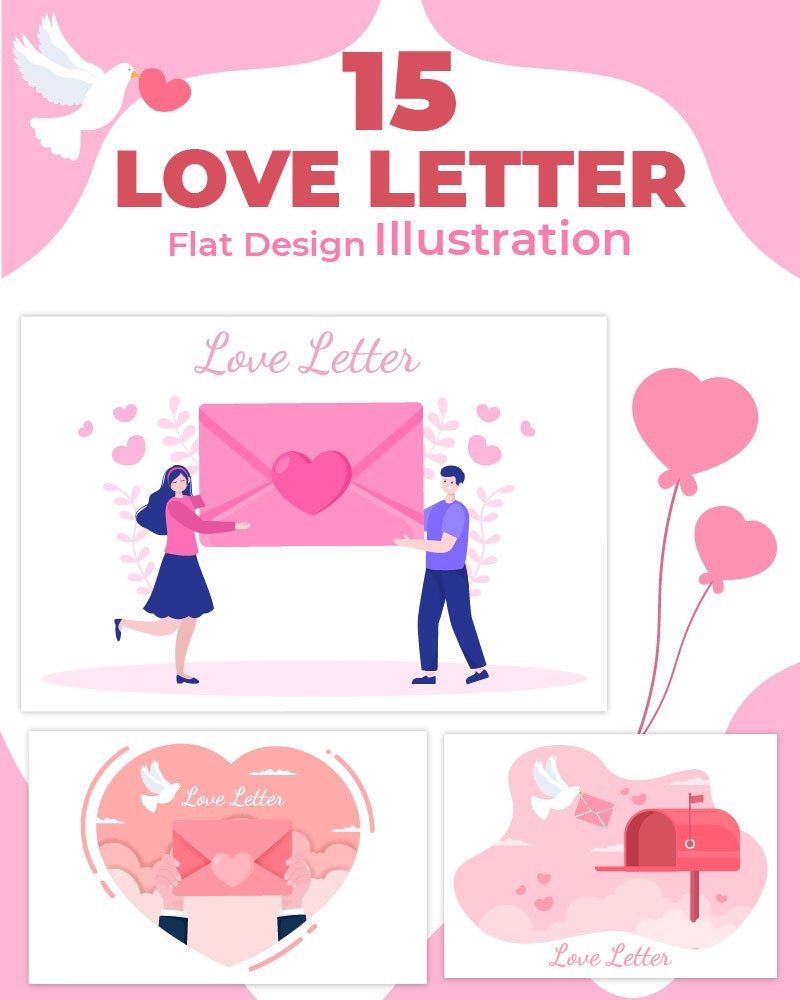 15 Love Letter Background Flat Illustration - TemplateMonster