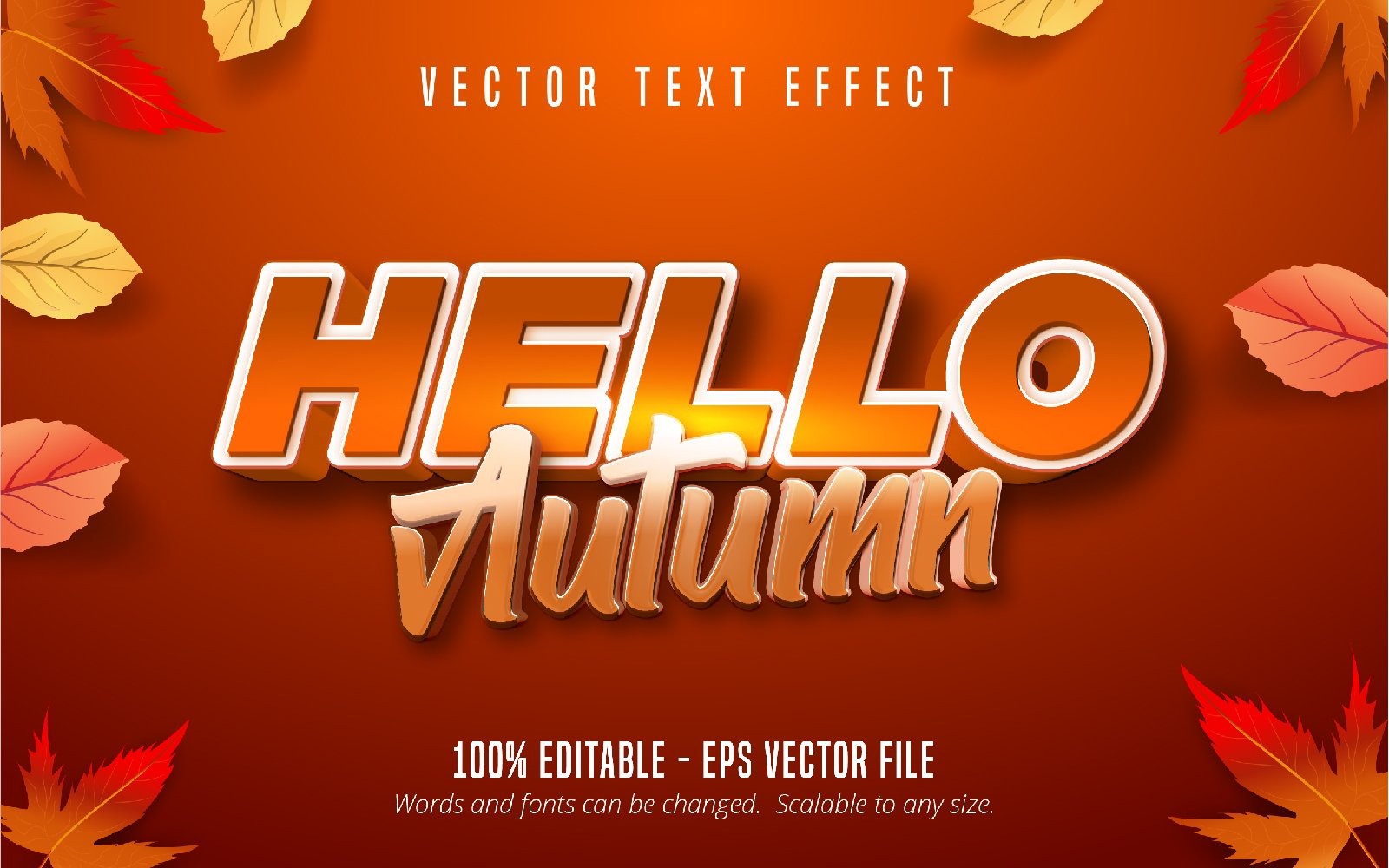 Hello Autumn - Editable Text Effect, Orange Color Cartoon Text Style ...