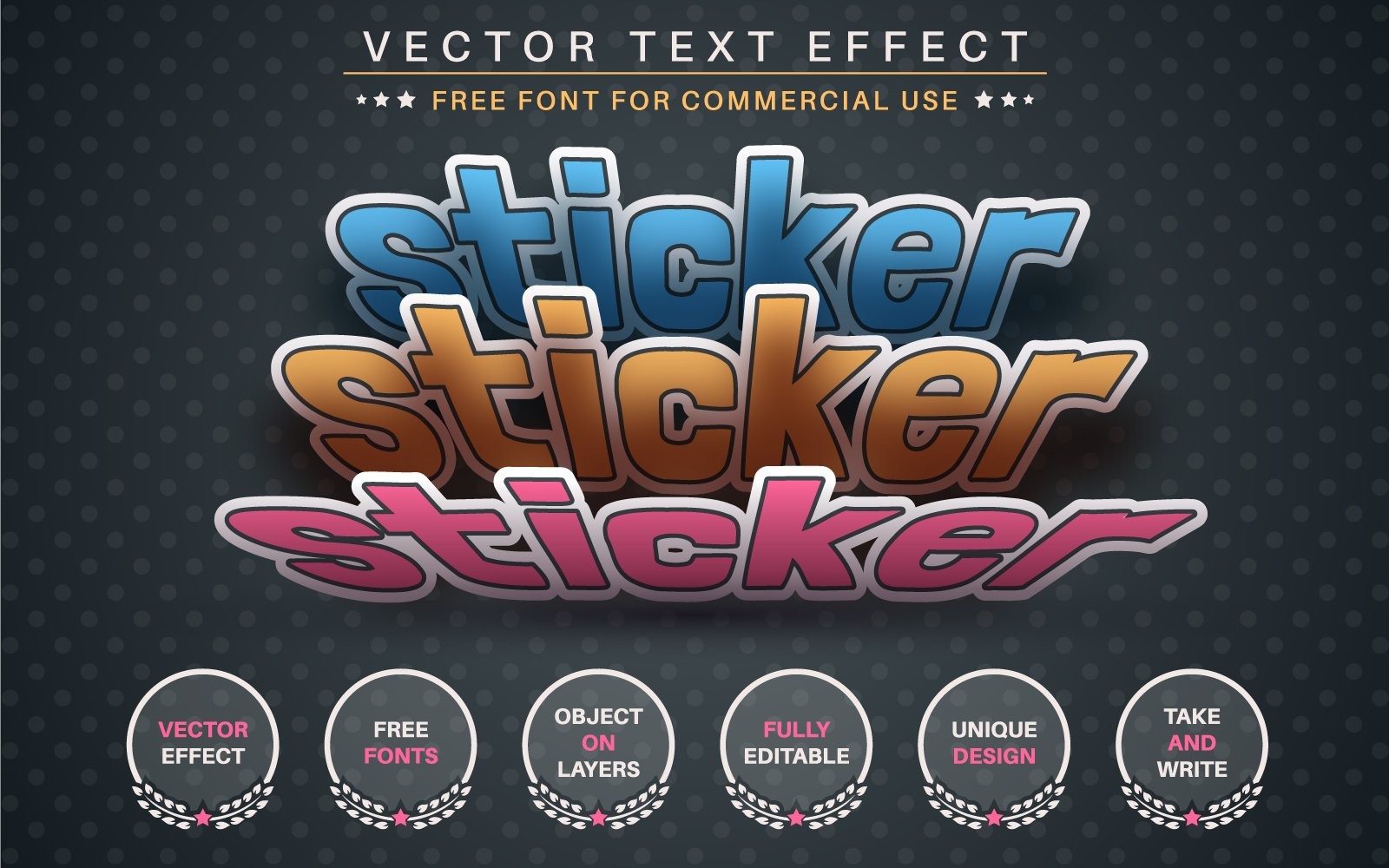 Three Sticker- Editable Text Effect, Font Style, Graphics Illustration