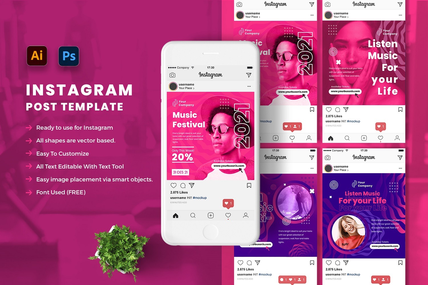 Music Festival - Instagram Post Social Media Template vol.01