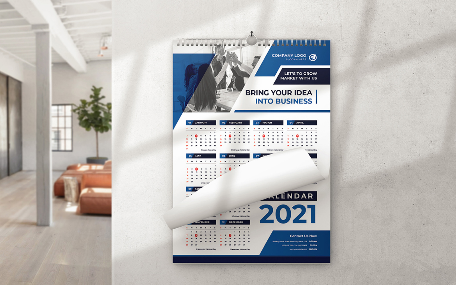 Wall Calendar 2021 Template #226762 - TemplateMonster