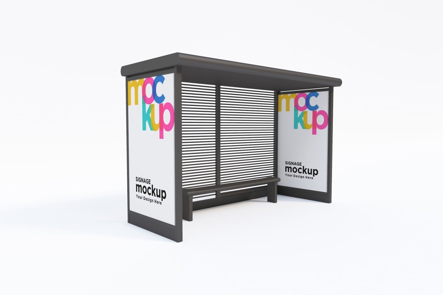 Bus Shelter advertisement with Two Signage Mockup Template