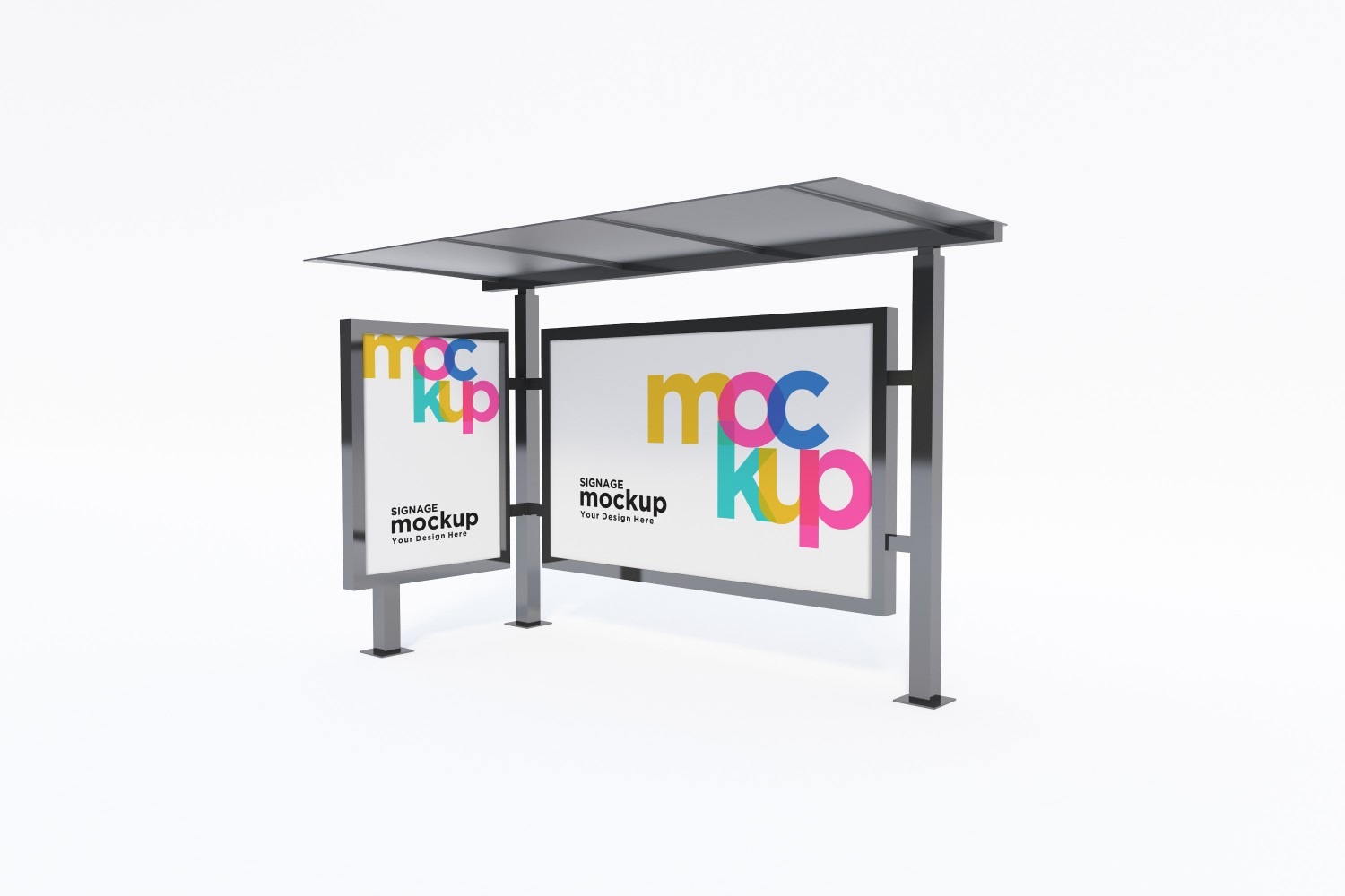 Bus Stop with Two sign Mockup advertising Template