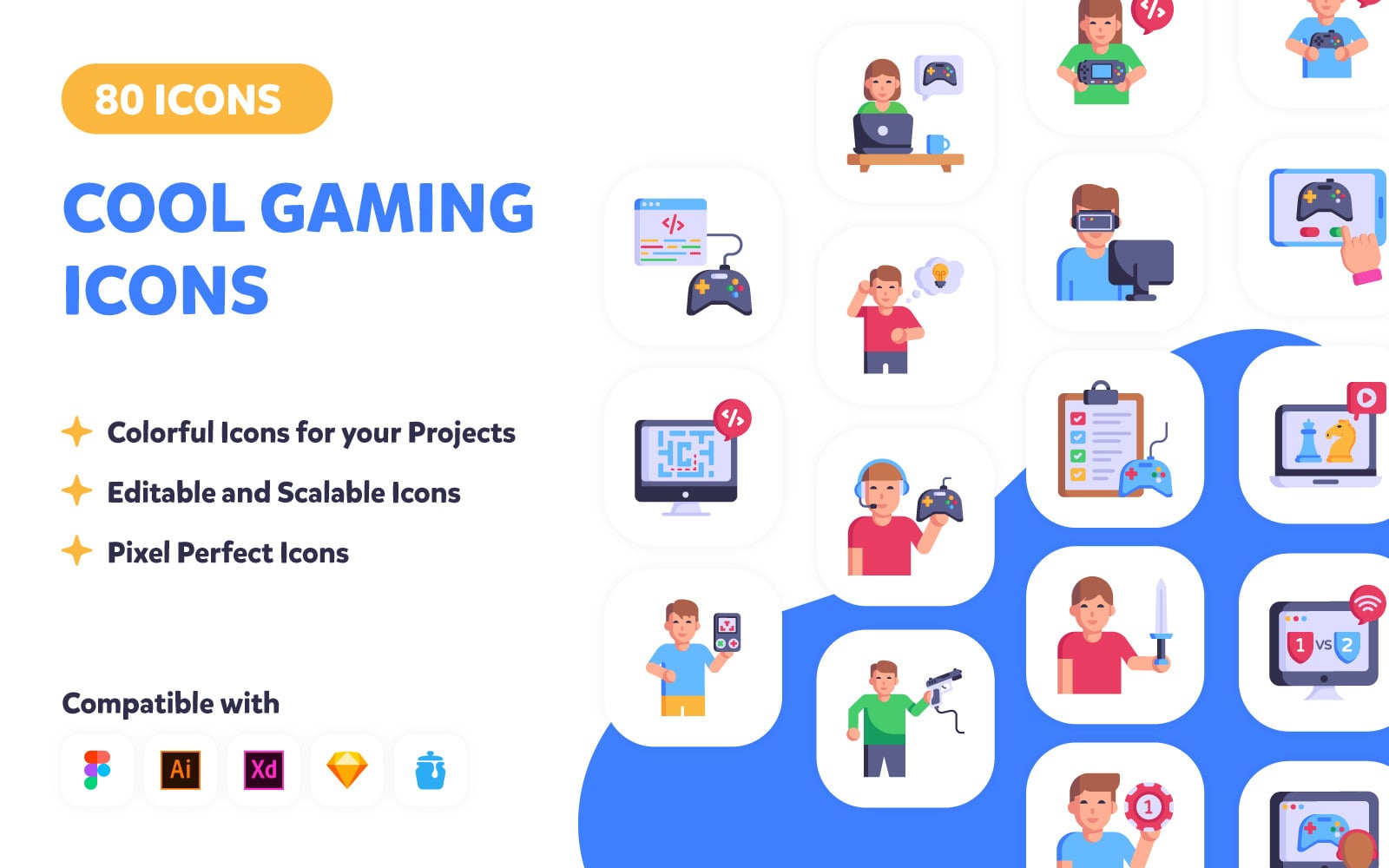 80 Cool Gaming Icons - Flat Vectors #231604 - TemplateMonster