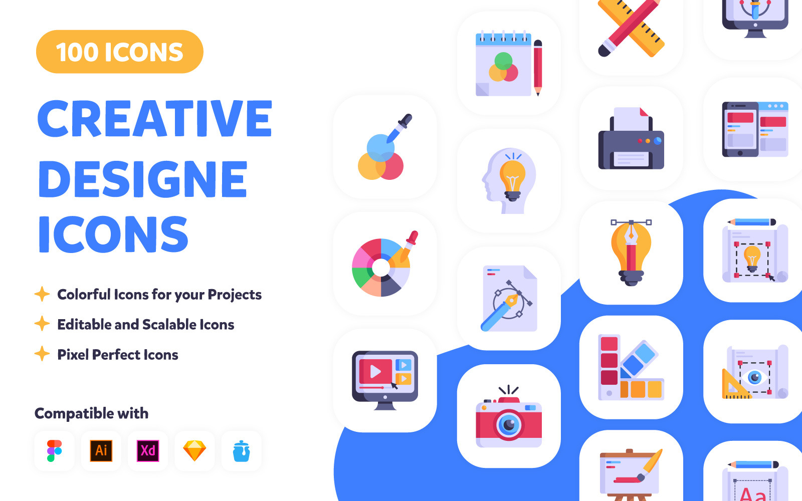 100 Flat Creative Design Icons #231718 - TemplateMonster