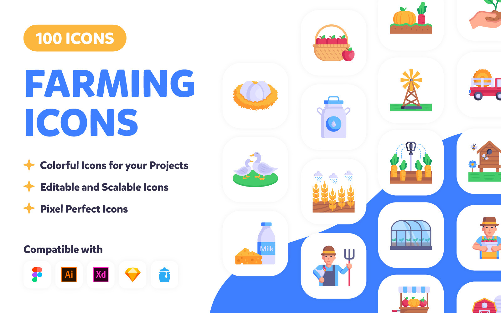 100 Farming Icons - Flat Vectors #231875 - TemplateMonster