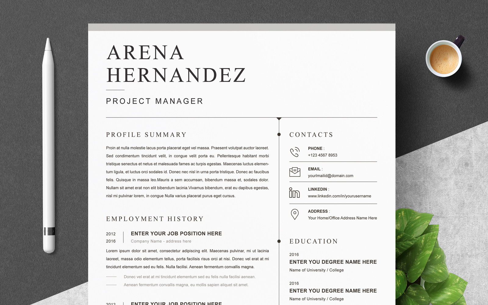Arena / Clean CV Template #232011 - TemplateMonster